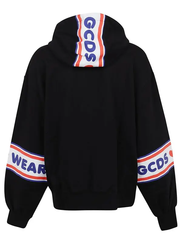 Gcds Logo Tape Printed Hoodie - Black
