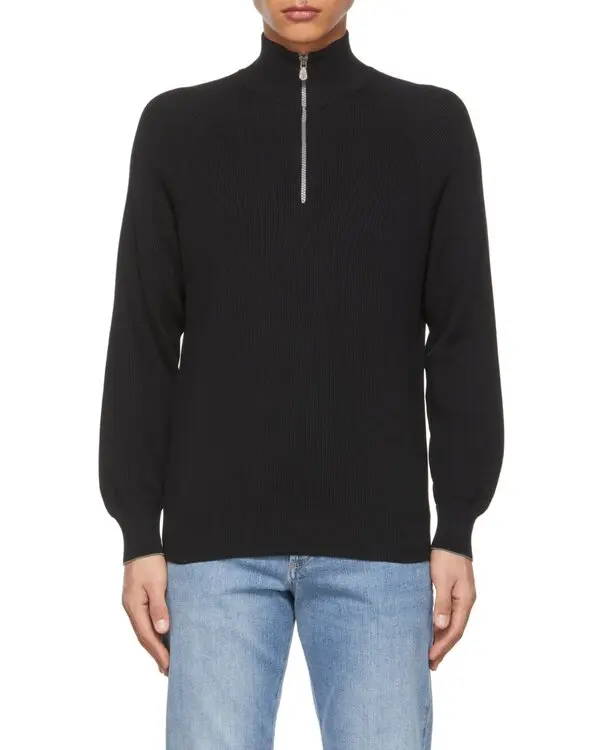 Brunello Cucinelli High Neck Knitted Pullover - Black