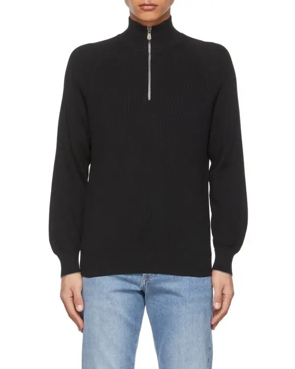 Brunello Cucinelli High Neck Knitted Pullover - Black