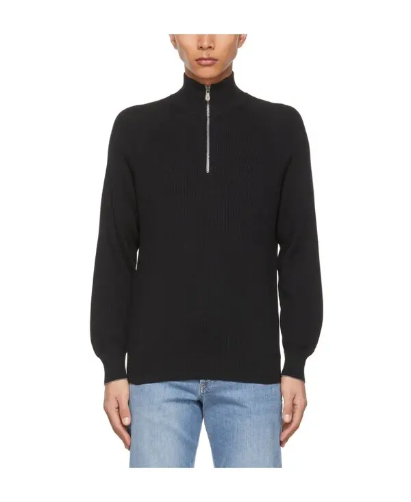 Brunello Cucinelli High Neck Knitted Pullover - Black