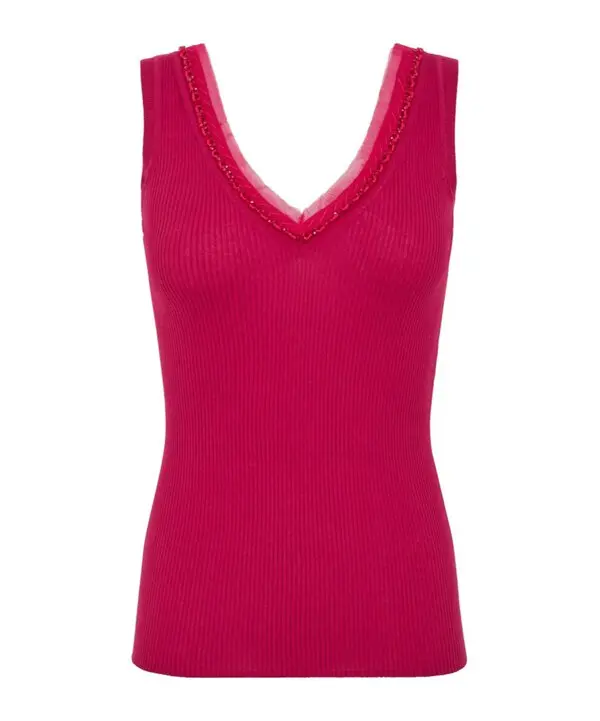 P.a.r.o.s.h Embellished V-neck Ribbed Tank Top - Red