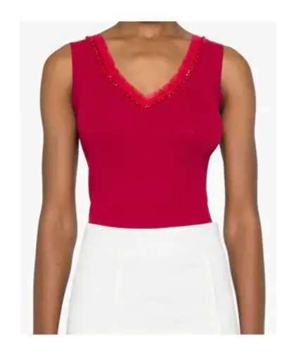 P.a.r.o.s.h Embellished V-neck Ribbed Tank Top - Red