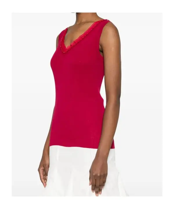 P.a.r.o.s.h Embellished V-neck Ribbed Tank Top - Red