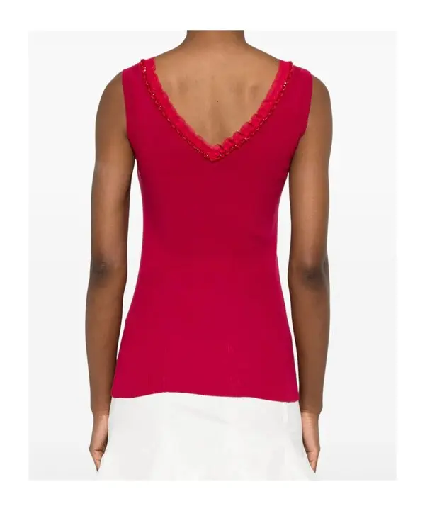 P.a.r.o.s.h Embellished V-neck Ribbed Tank Top - Red
