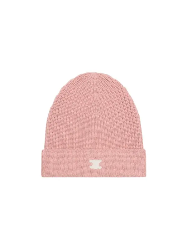 Celine Ribbed Logo Beanie - Pink