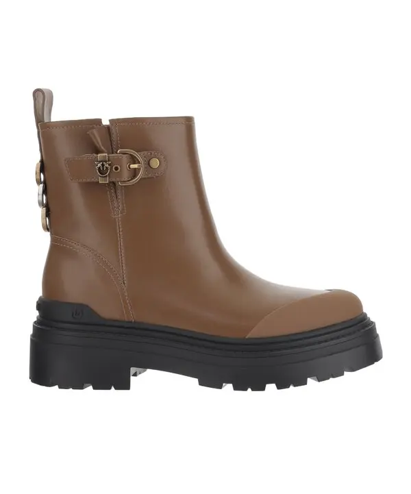 Pinko Buckle-detail Logo-plaque Ankle Boots - Brown