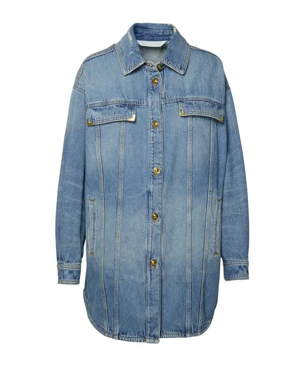 Palm Angels Curved Hem Buttoned Denim Shirt