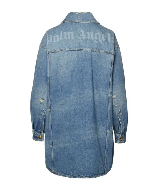 Palm Angels Curved Hem Buttoned Denim Shirt