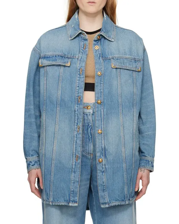 Palm Angels Curved Hem Buttoned Denim Shirt