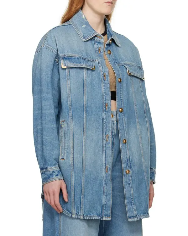 Palm Angels Curved Hem Buttoned Denim Shirt