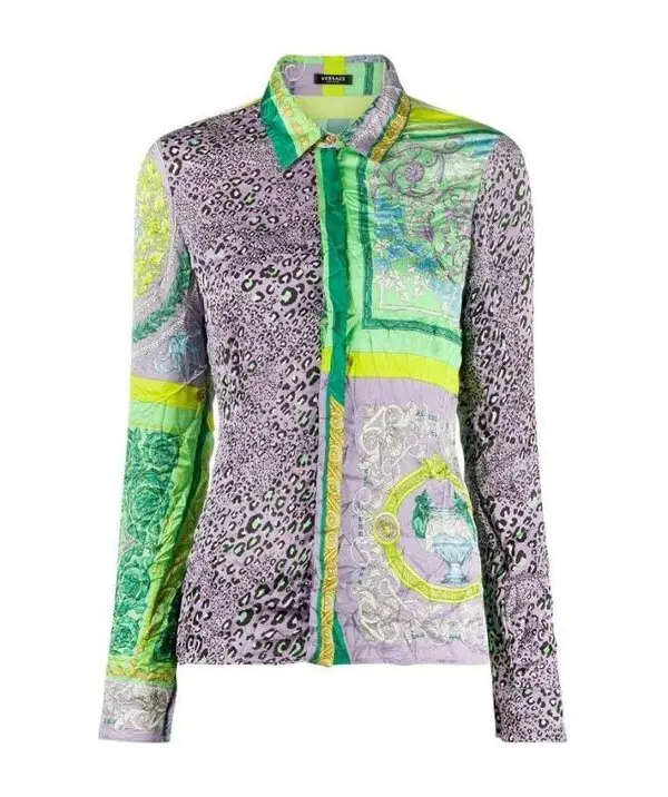 Versace Barocco Patchwork Print Satin Shirt