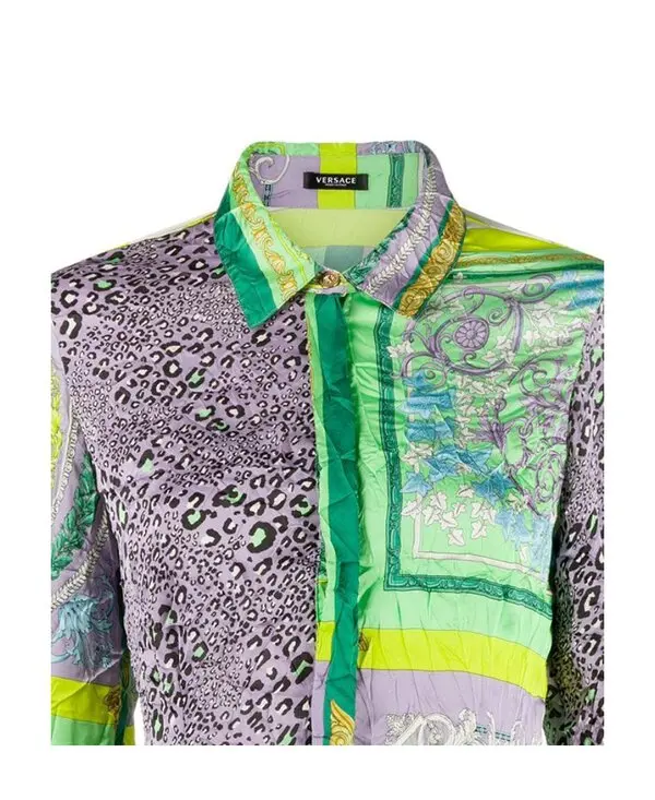 Versace Barocco Patchwork Print Satin Shirt