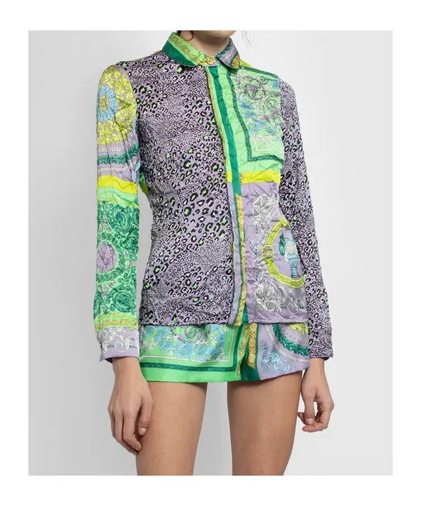Versace Barocco Patchwork Print Satin Shirt