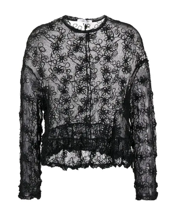 Comme Des Garçons Sheer Floral-embroidered Blouse - Black