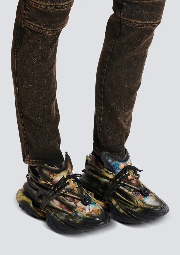 Balmain Printed Neoprene And Leather Unicorn Trainers - Black