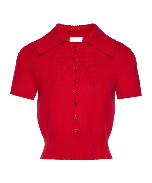 Magda Butrym Short Sleeve Lapel Collar Cropped Sweater