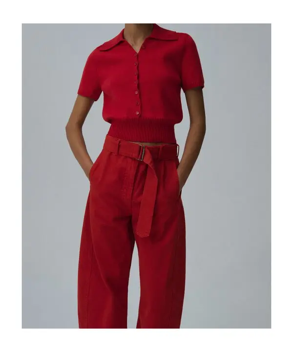 Magda Butrym Short Sleeve Lapel Collar Cropped Sweater