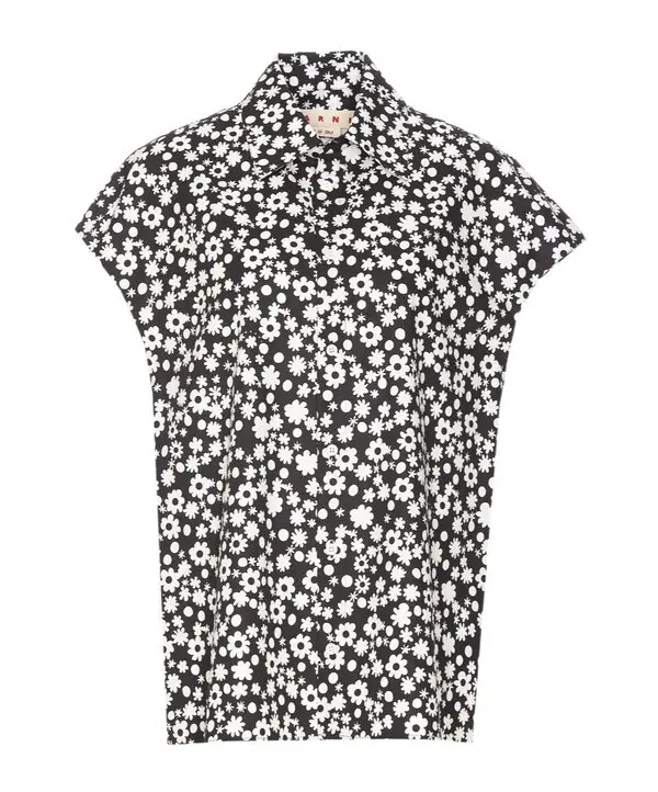 Marni Floral Print Cap Sleeve Shirt