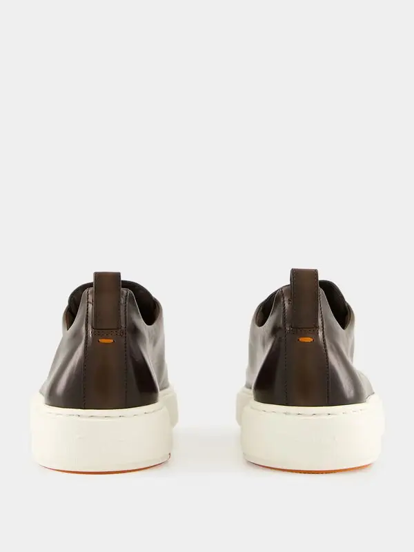 Santoni Round Toe Leather Sneakers - Dark Brown