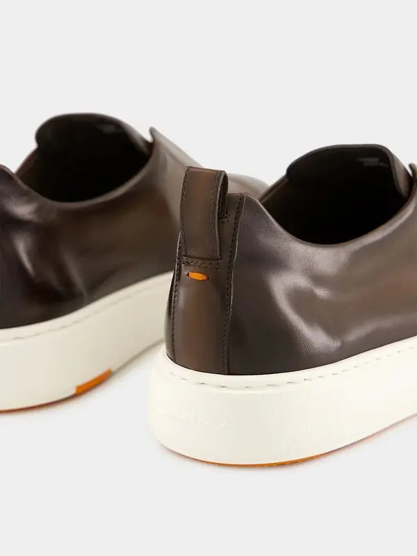 Santoni Round Toe Leather Sneakers - Dark Brown