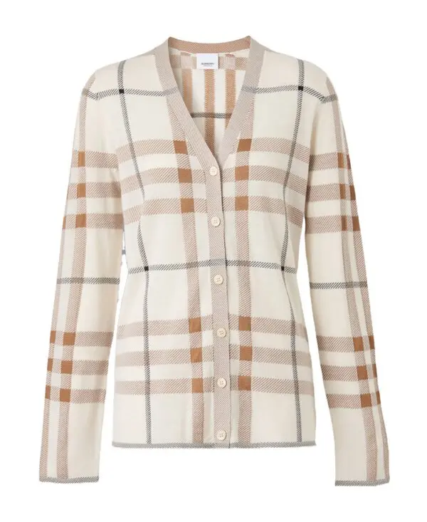 Burberry Check-pattern Button-front Cardigan - Nude