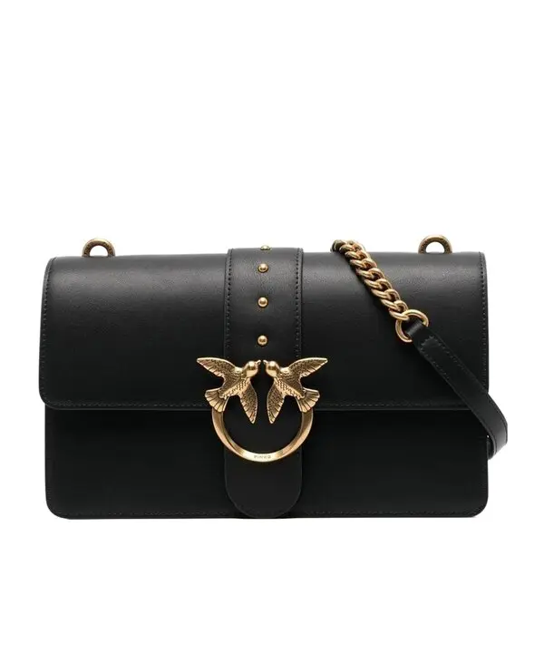 Pinko Logo Plaque Chain Linked Crossbody Bag - Black