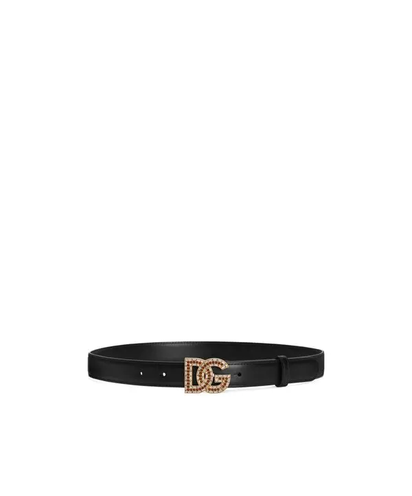 Dolce & Gabbana Embellished Logo Buckle Belt - Black