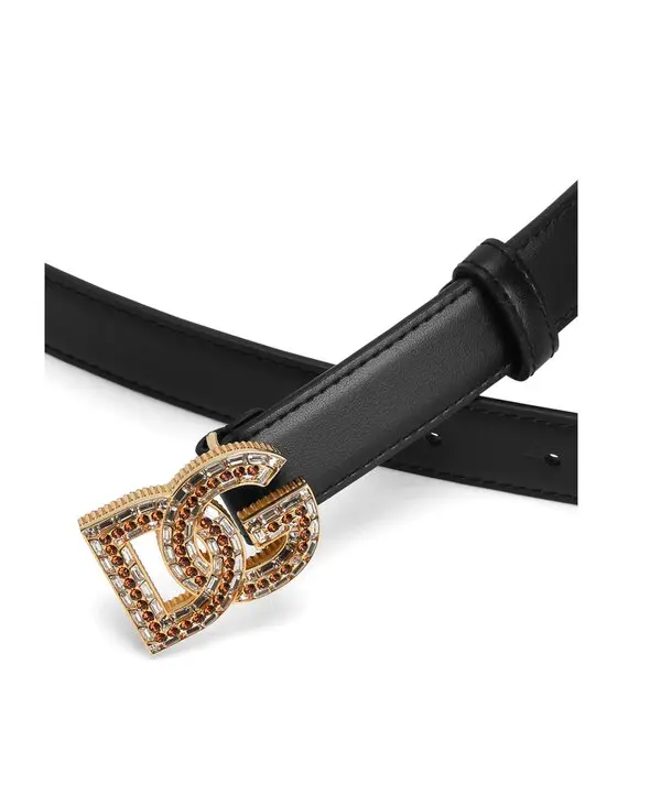 Dolce & Gabbana Embellished Logo Buckle Belt - Black