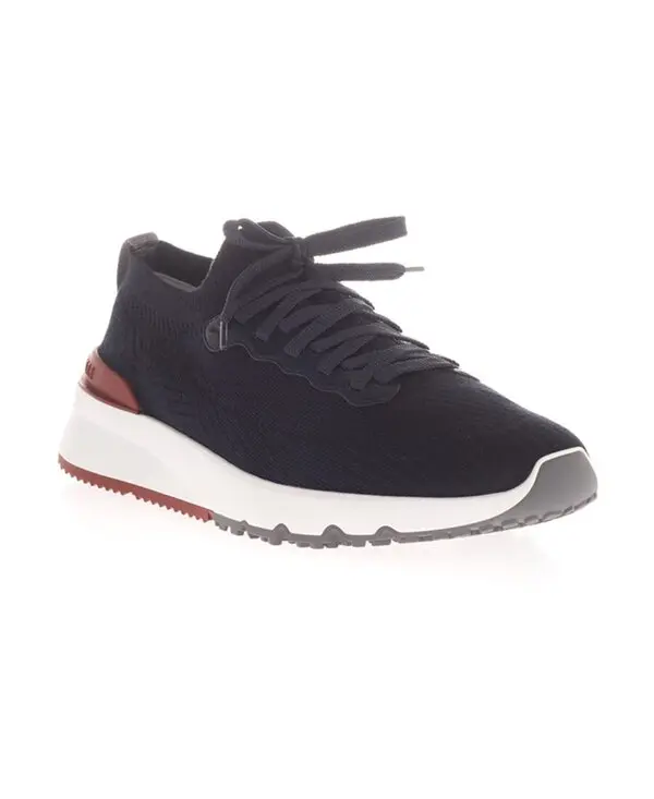 Brunello Cucinelli Knitted Lace-up Sneakers - Blue