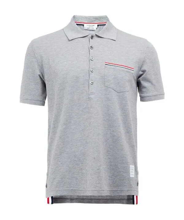 Thom Browne Rwb Pocket Trim Polo Shirt - Light Gray