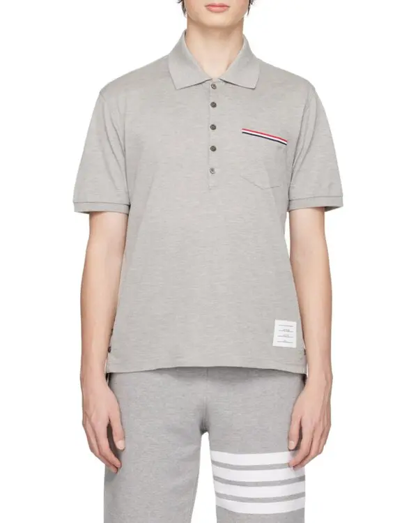 Thom Browne Rwb Pocket Trim Polo Shirt - Light Gray