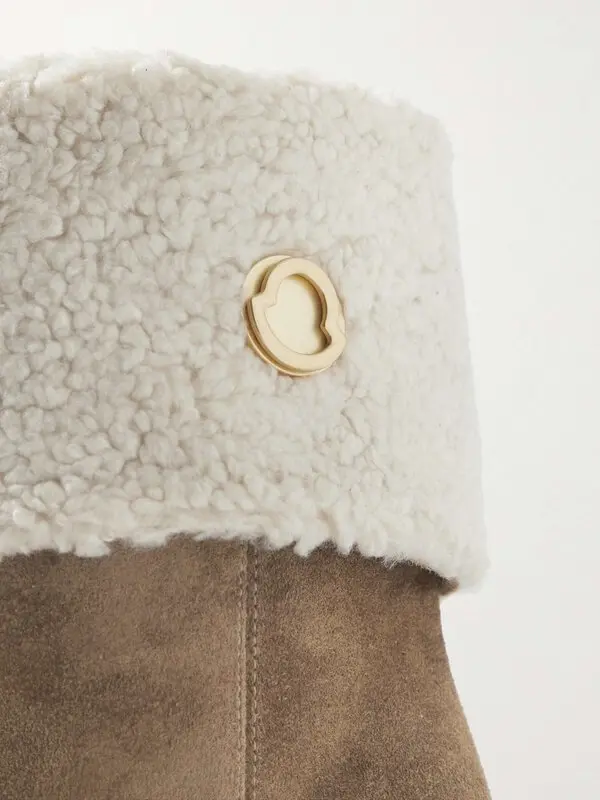 Moncler Shearling Lined Suede Wedge Ankle Boots
