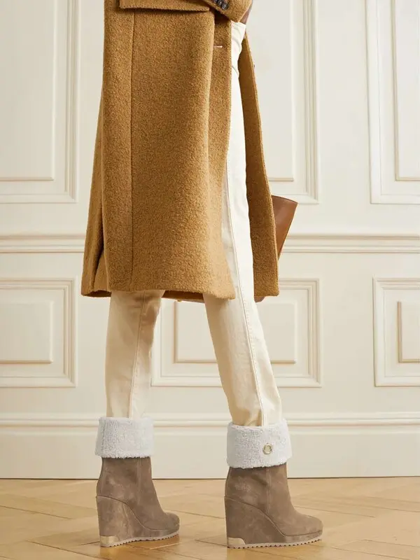Moncler Shearling Lined Suede Wedge Ankle Boots