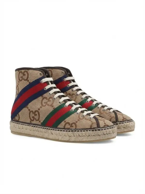 Gucci Jumbo Gg Lace-up High-top Espadrille Sneakers - Brown