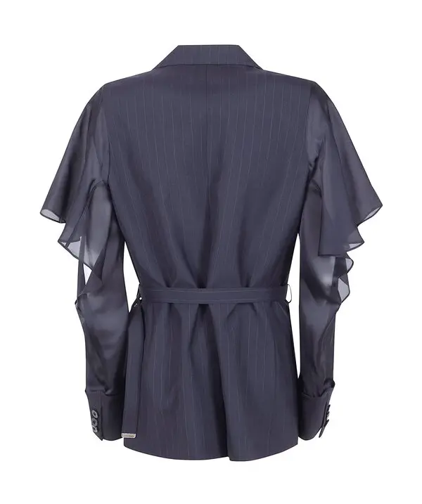 Sacai Double-breasted Striped Belted Jacket