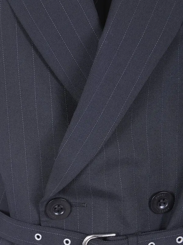 Sacai Double-breasted Striped Belted Jacket