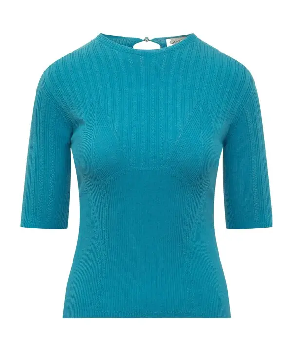 LANVIN Round Neck Ribbed Knit Sweater With Back Detail