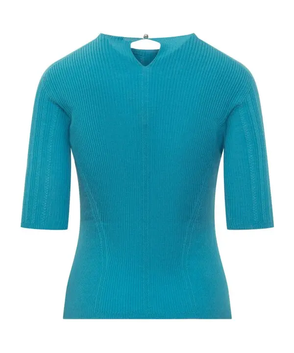 LANVIN Round Neck Ribbed Knit Sweater With Back Detail