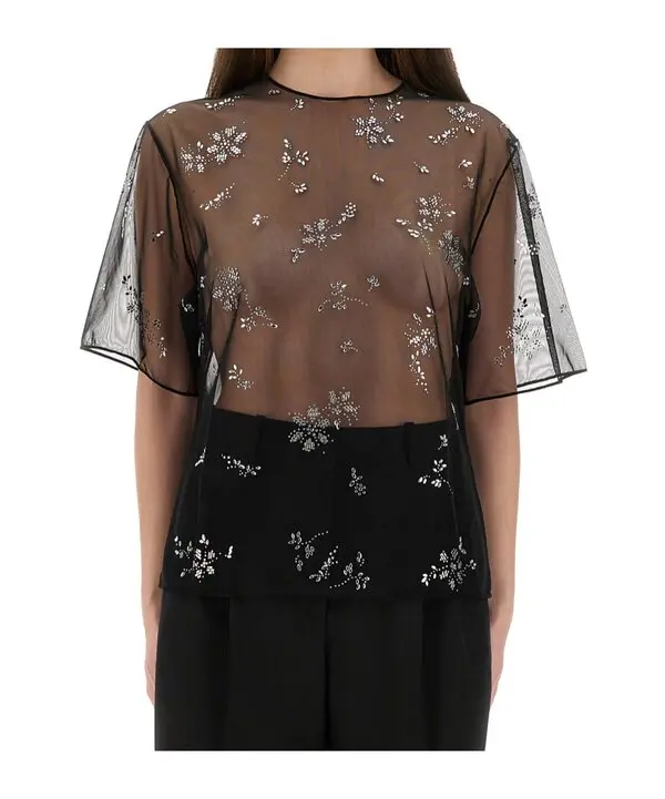 Rabanne Embellished Floral Sheer Top