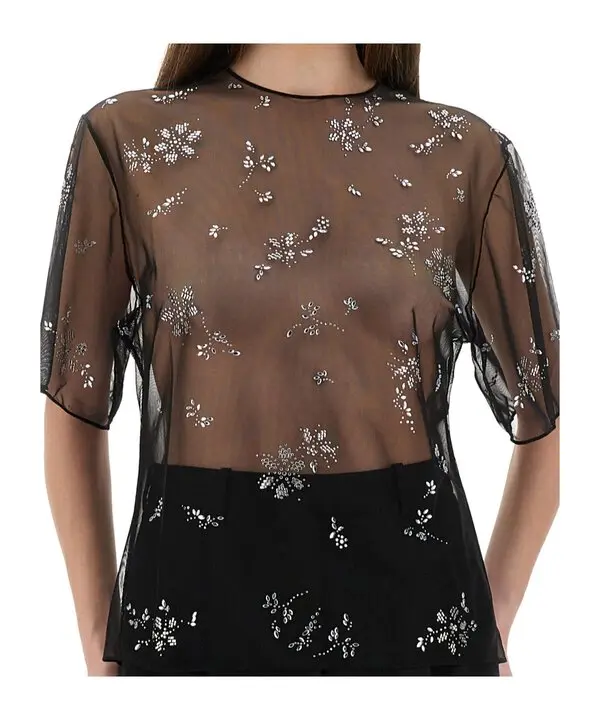 Rabanne Embellished Floral Sheer Top