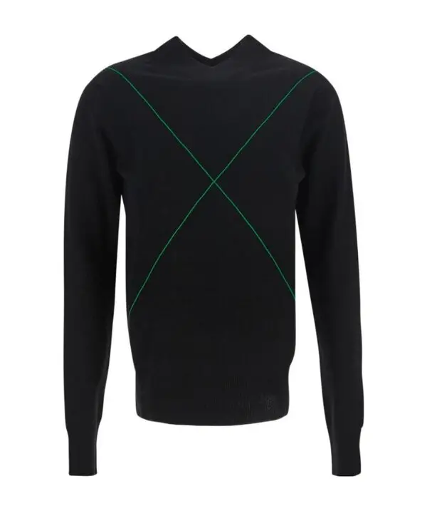 Bottega Veneta V-neck Contrast Stitch Jumper - Black