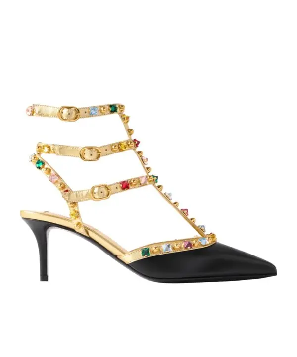 Valentino Garavani Embellished T-bar Sandals - Black