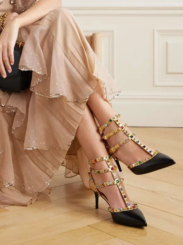 Valentino Garavani Embellished T-bar Sandals - Black