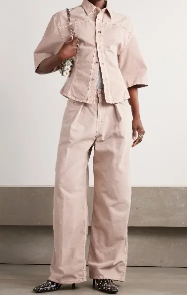 HAIKURE Pleated Mid-rise Wide-leg Jeans - Nude