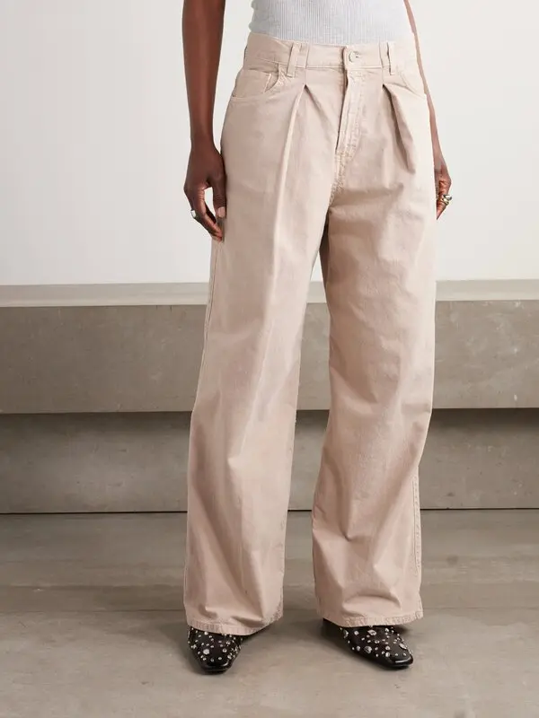 HAIKURE Pleated Mid-rise Wide-leg Jeans - Nude