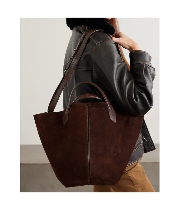 Proenza Schouler Large Suede Shoulder Bag With Leather Trim - Chocolate-colored