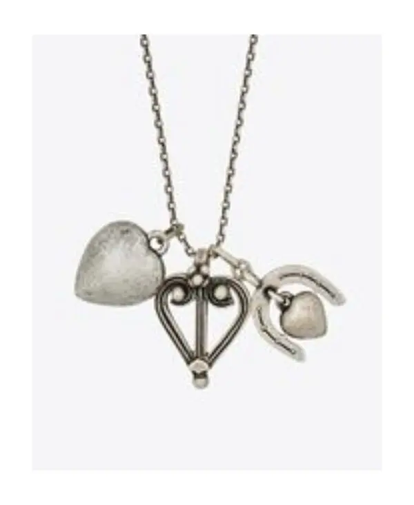 Saint Laurent Long Multi-charm Necklace In Metal, Onyx And Mother Of Pearl - Gray