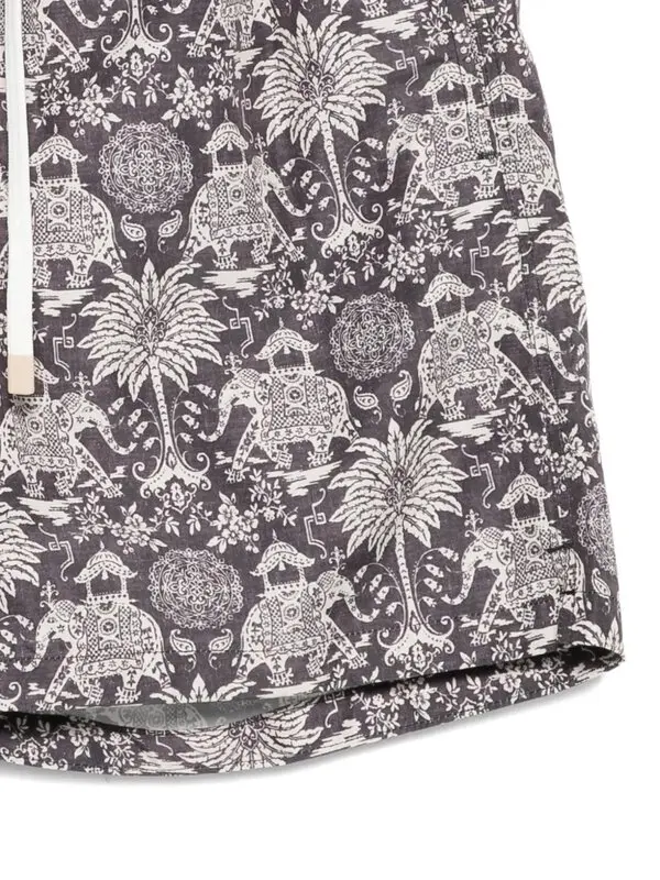 Eleventy Printed Drawstring Swim Trunks - Black