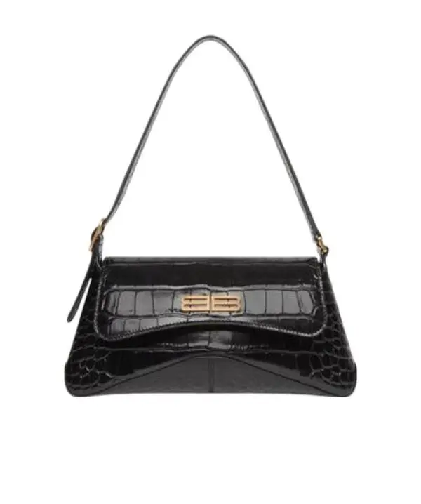 Balenciaga Logo Plaque Crocodile Effect Shoulder Bag