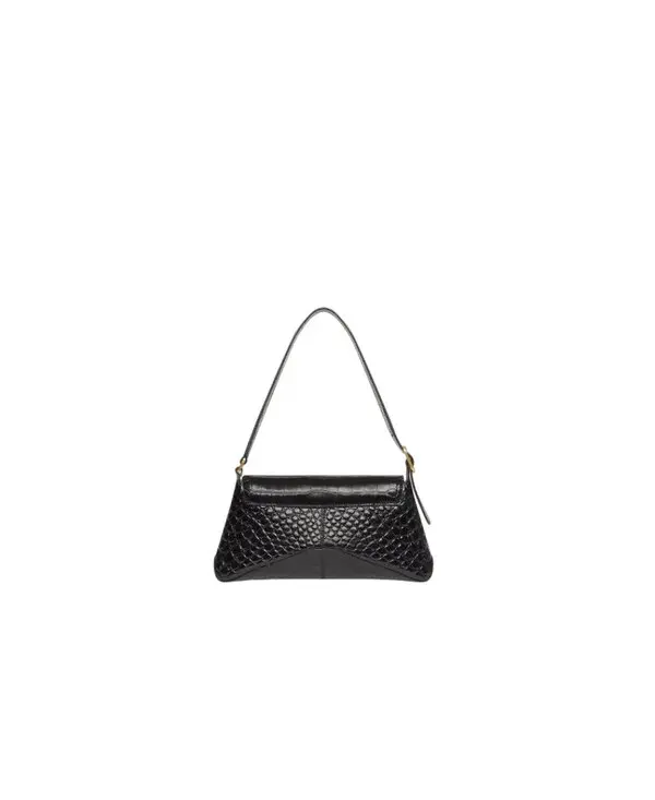 Balenciaga Logo Plaque Crocodile Effect Shoulder Bag